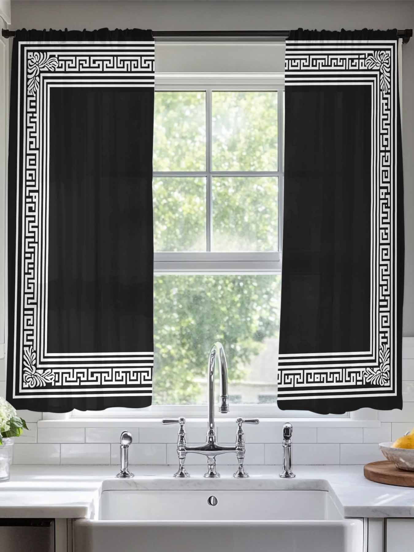 Black Geometric Sheer Curtains for Living Room Bedroom Country Farm ...