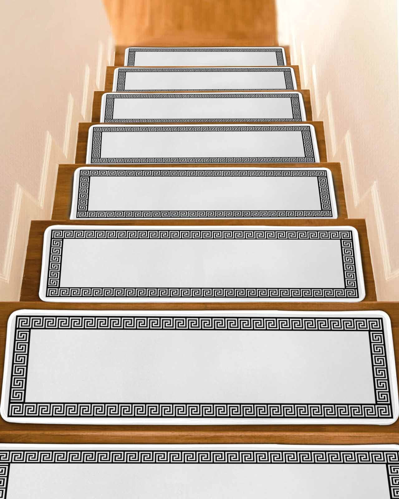 Black Geometric Stair Treads for Wooden Steps Indoor Runner Rug Carpet ...