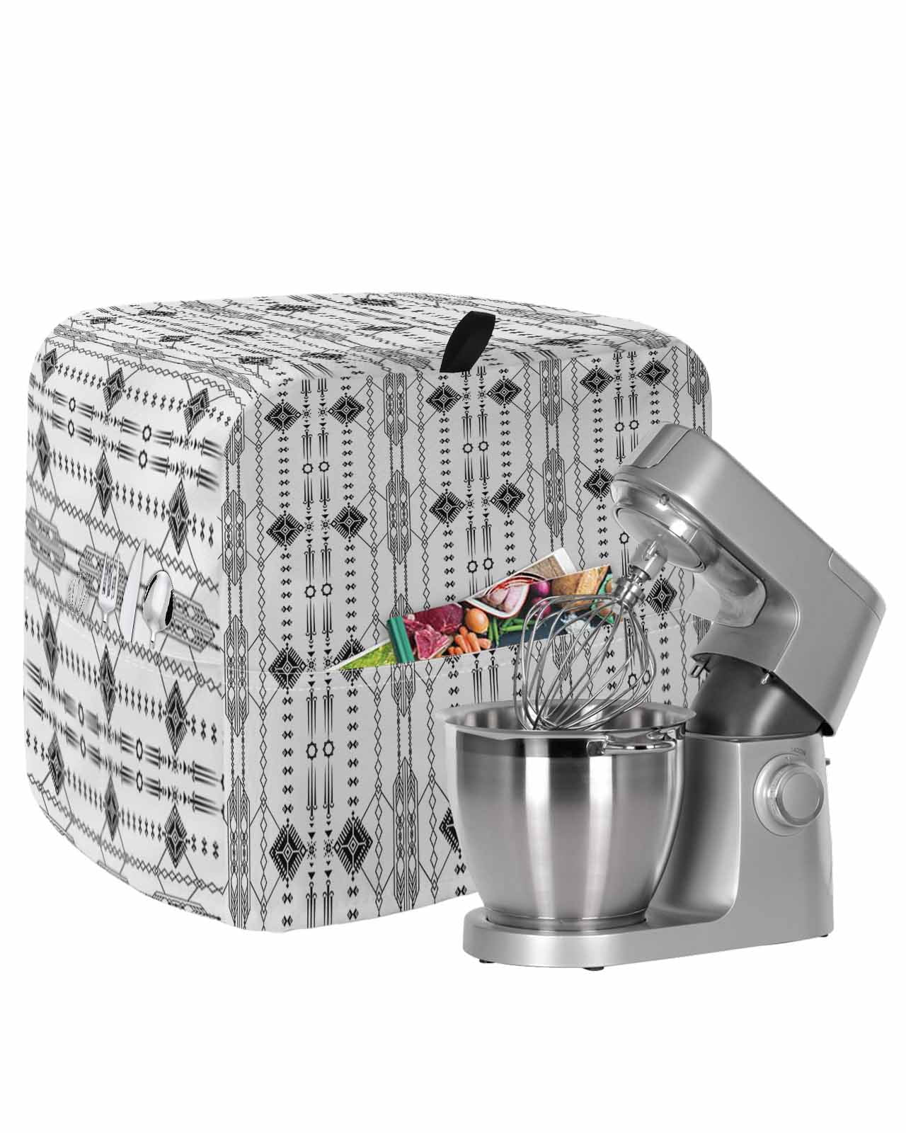 Black Geometric Stand Mixer Dust Cover with Storage Pocket & Handles ...