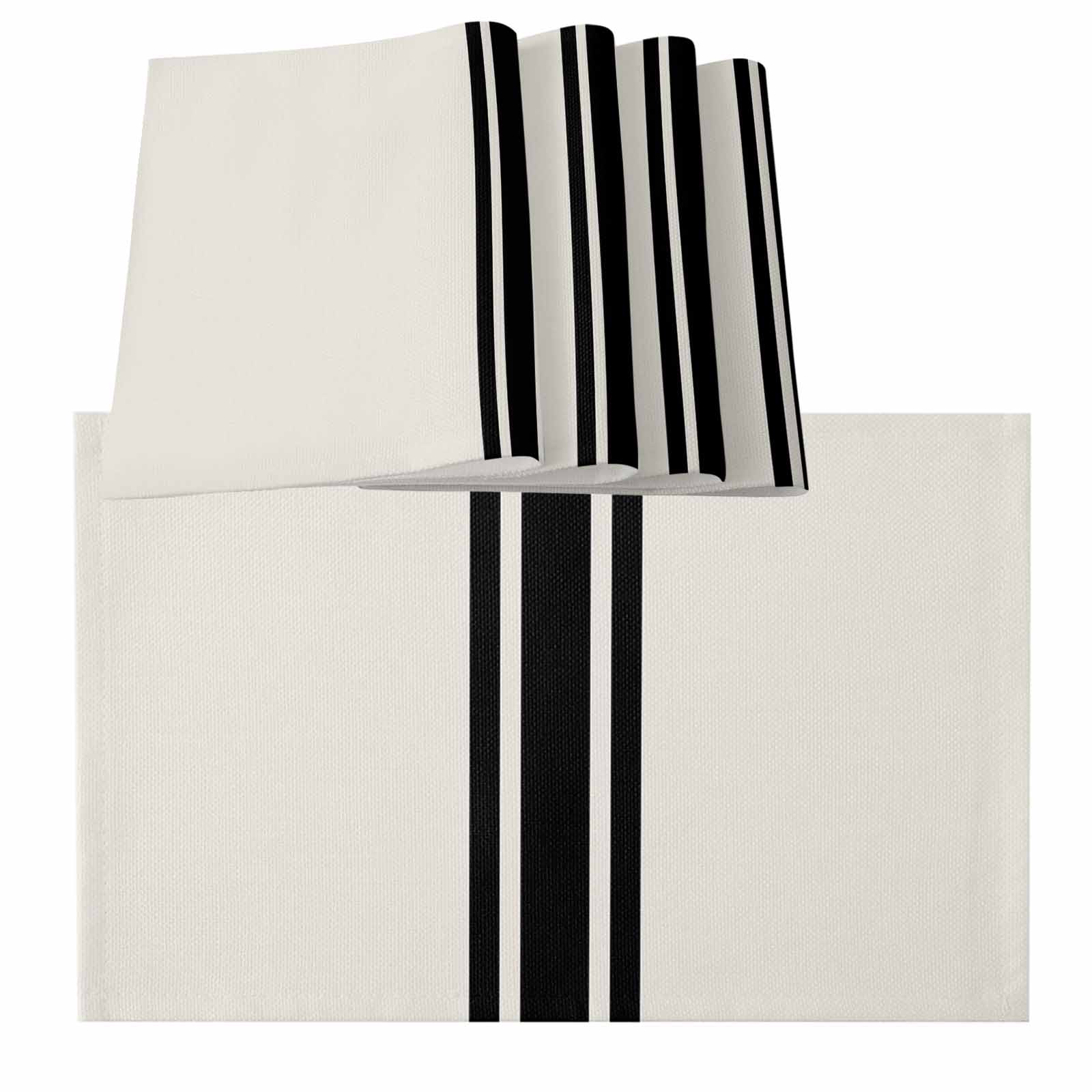 Black Geometric Stripe, Abstract Farmhouse Style Burlap Kitchen Place ...