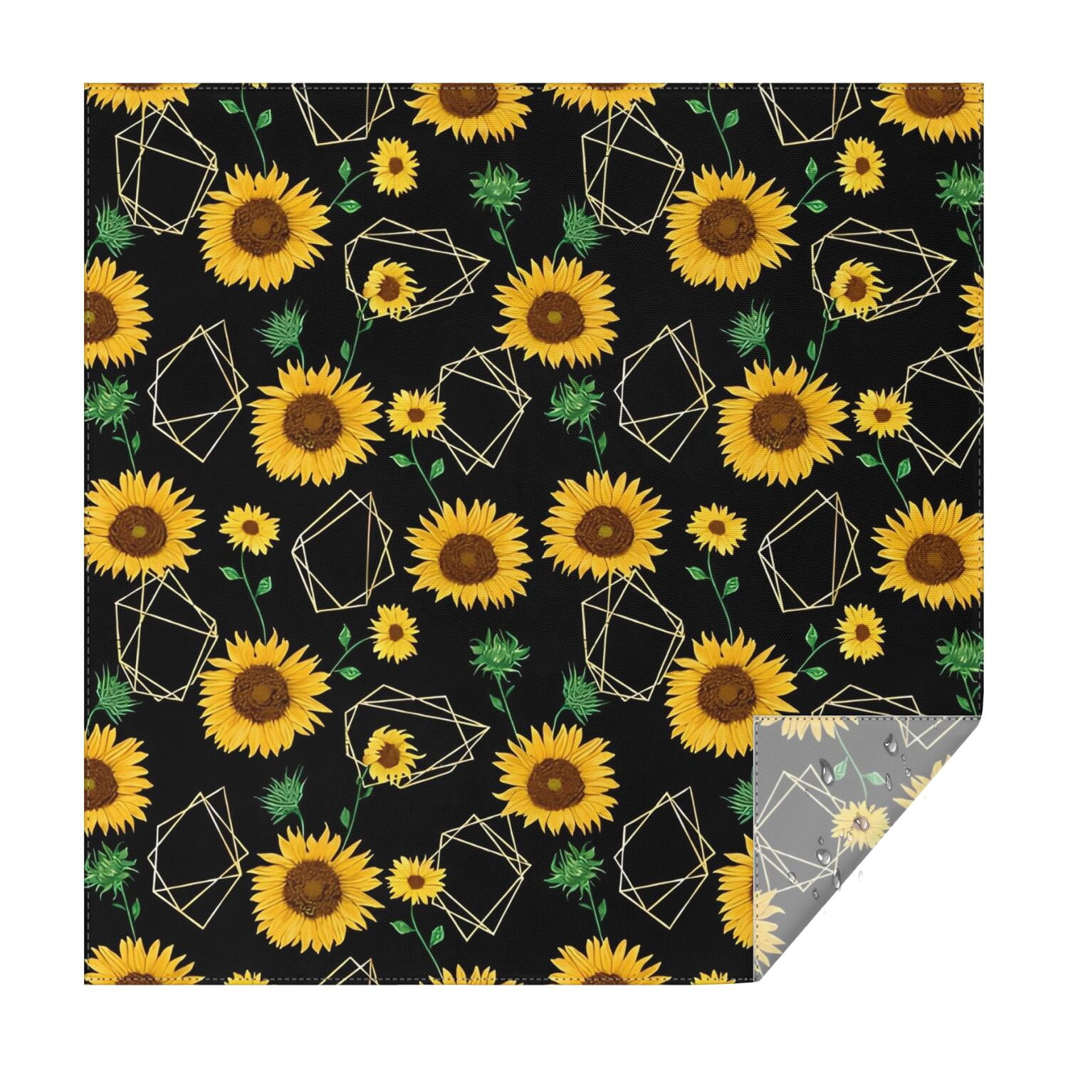 Black Geometric Sunflower Pattern Square Tablecloth,Waterproof Square ...