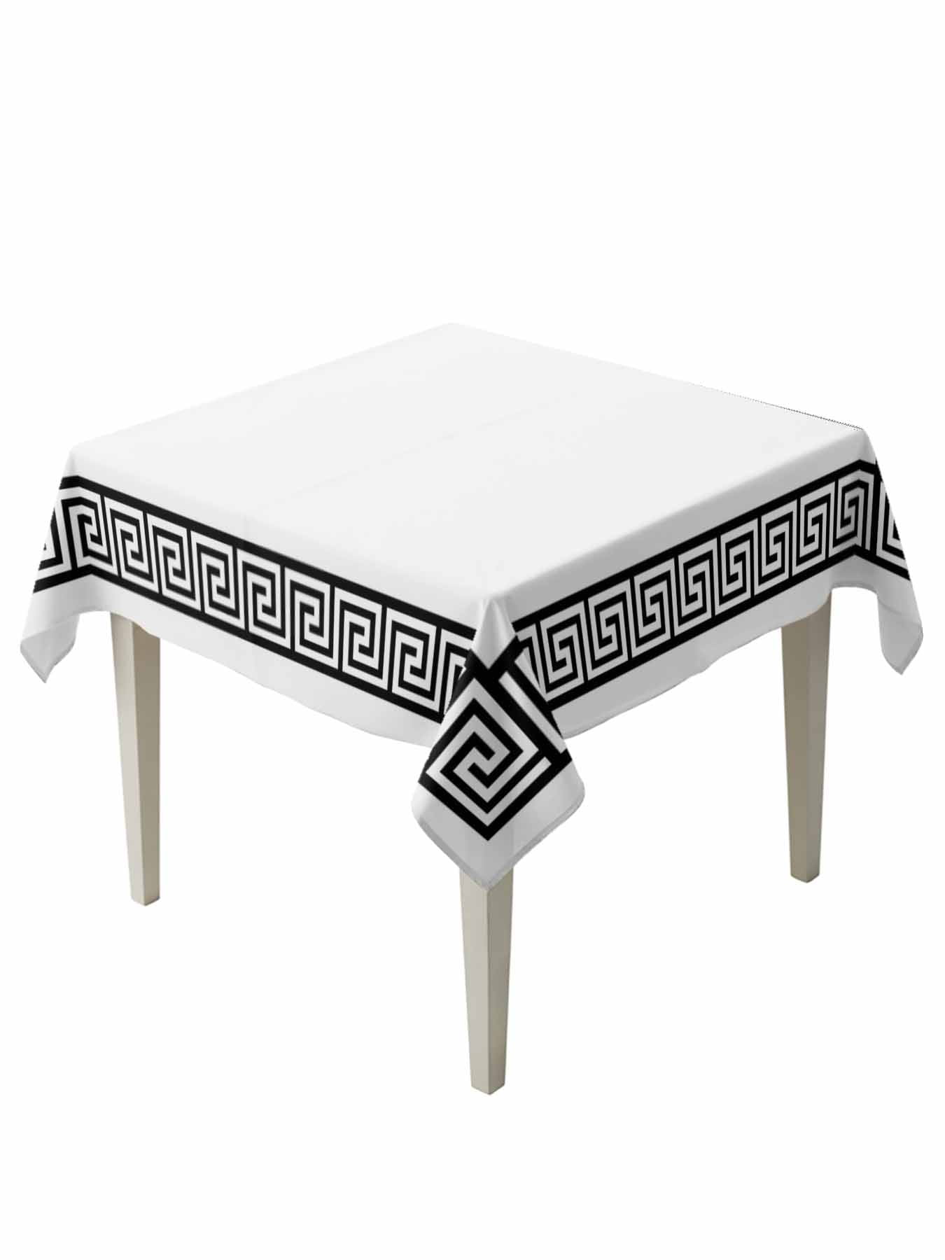Black Geometric Suqare Tablecloth - 60 x 60 Inch, Modern Key Greek ...