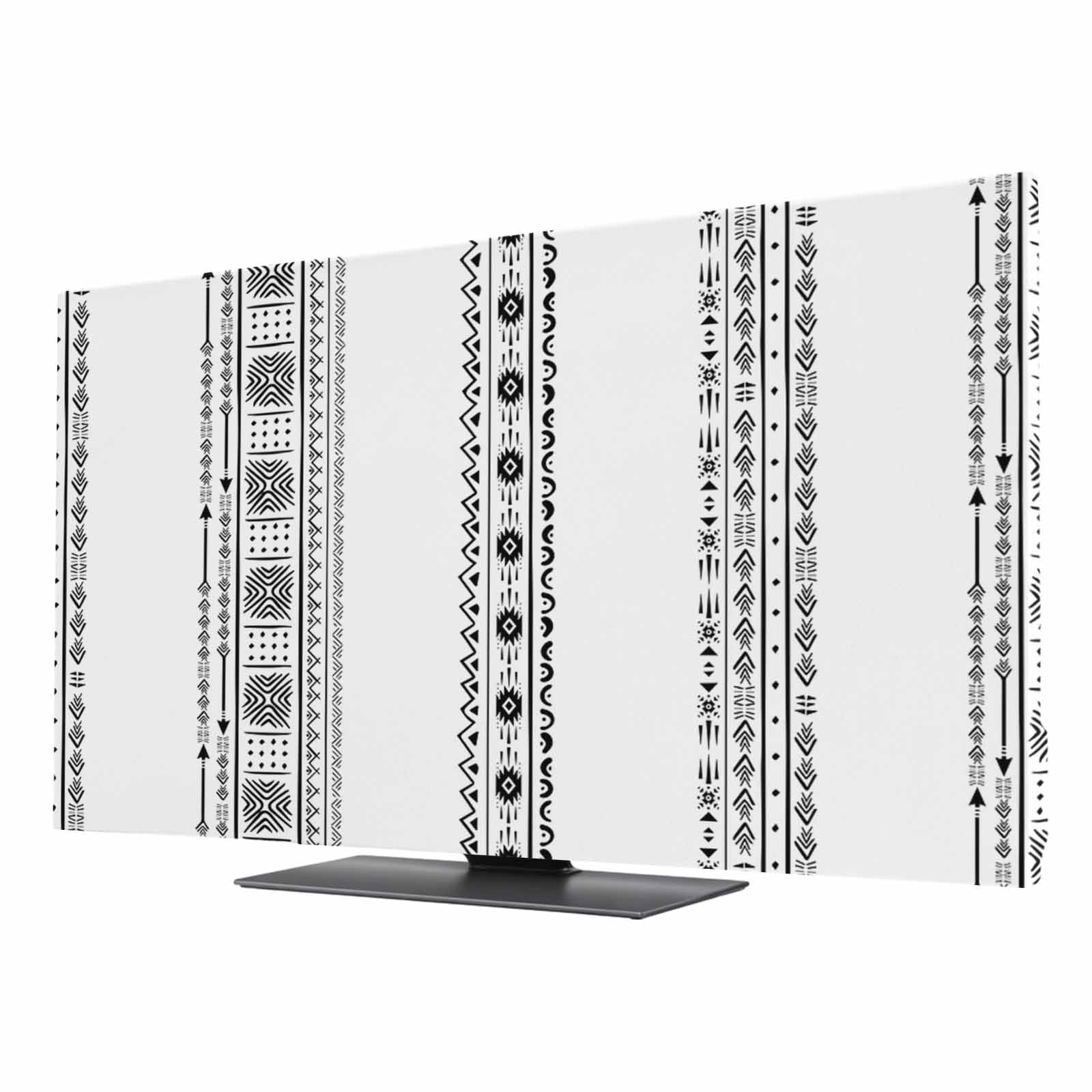 Black Geometric TV Dust Cover 75 Inch, Boho Lines White Modern Abstract ...