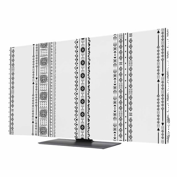Black Geometric TV Dust Cover 75 Inch, Boho Lines White Modern Abstract ...