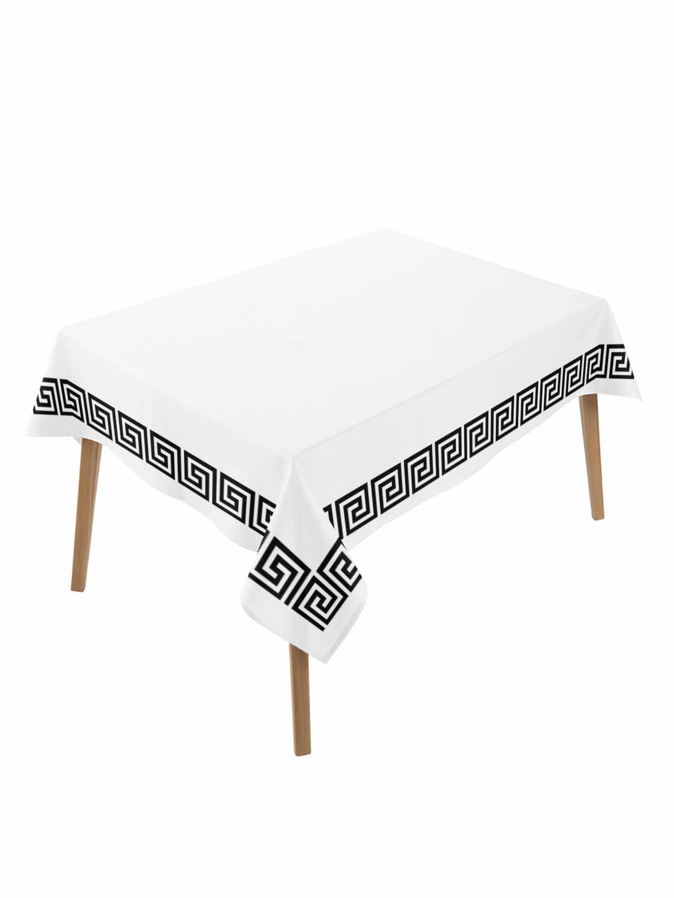 Black Geometric Table Cloth, Modern Abstract Art Key Greek Design ...