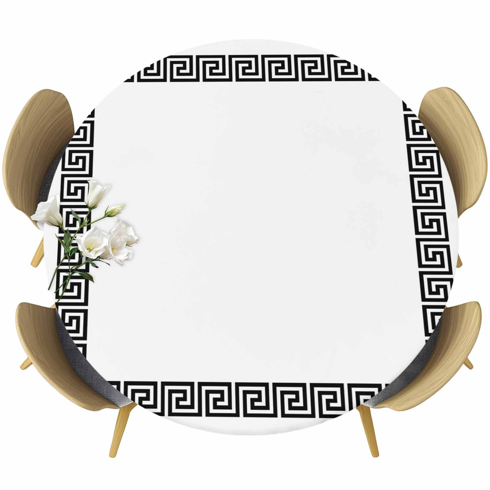 Black Geometric Table Cloth, Round Fitted Tablecloths with Elastic Edge ...