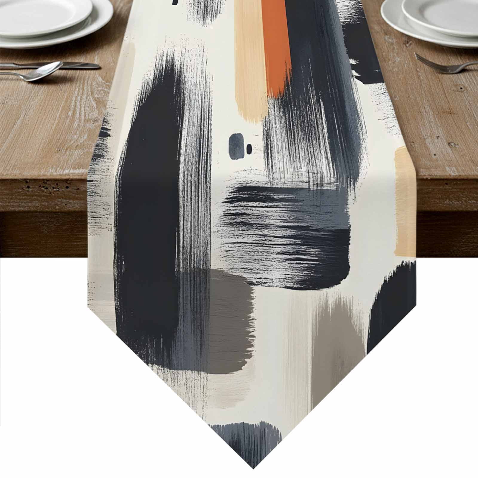 Black Geometric Table Runner Linen Burlap Table Runner 120 Inches Long ...