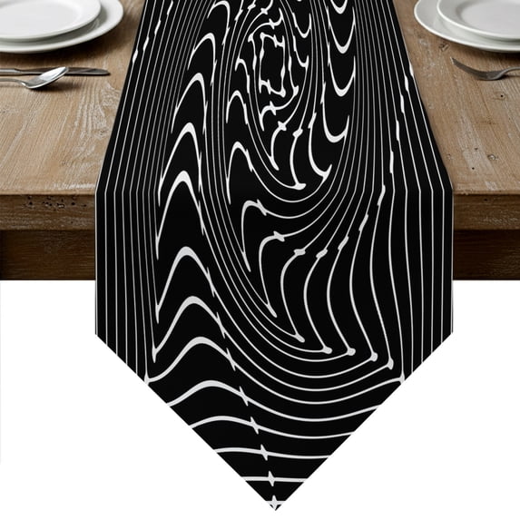 Black Geometric Table Runner Linen Burlap Table Runner 72 Inches Long ...