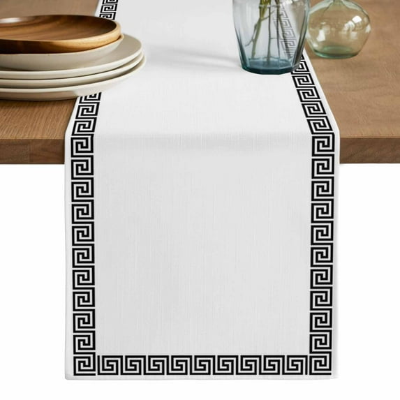Black Geometric Table Runner, Modern Abstract Art Key Greek Design ...