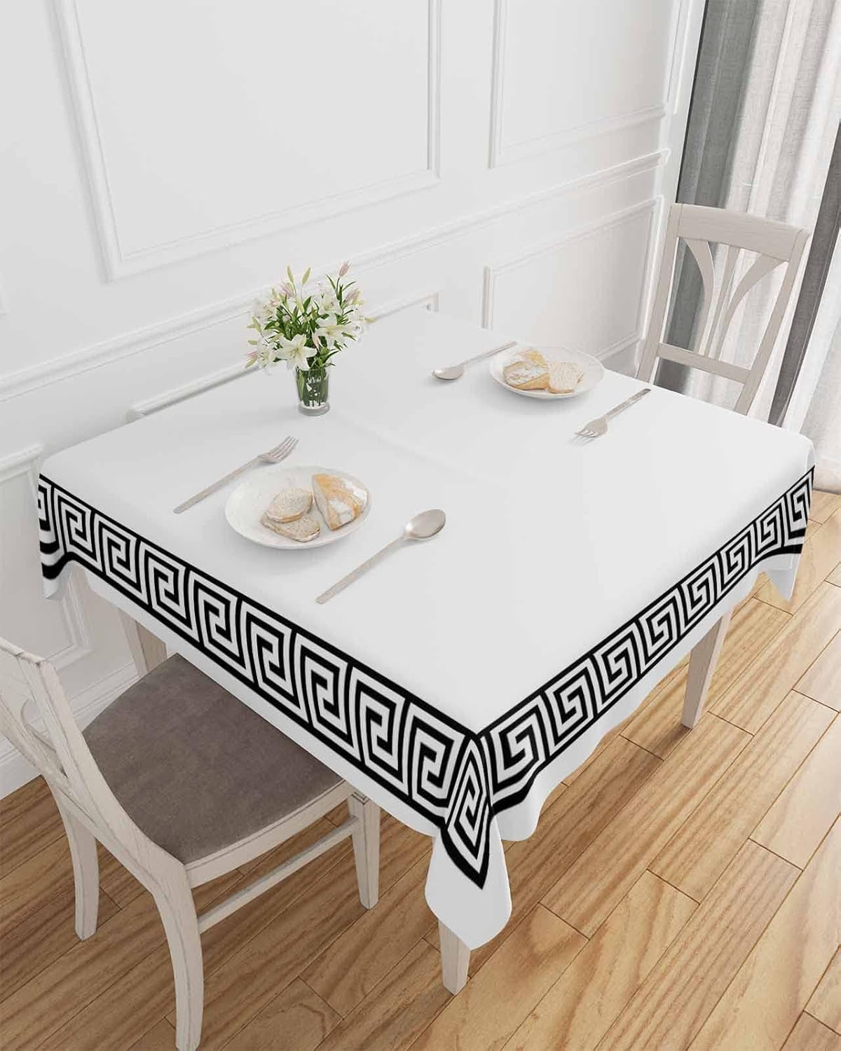 Black Geometric Tablecloth Waterproof Tablecloths, Greek Key Design ...