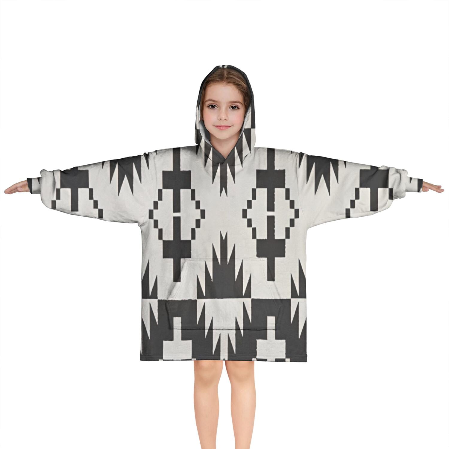 Black Geometric Triangle Arrow Pattern Blanket Hoodies for Kids 6-13YR ...