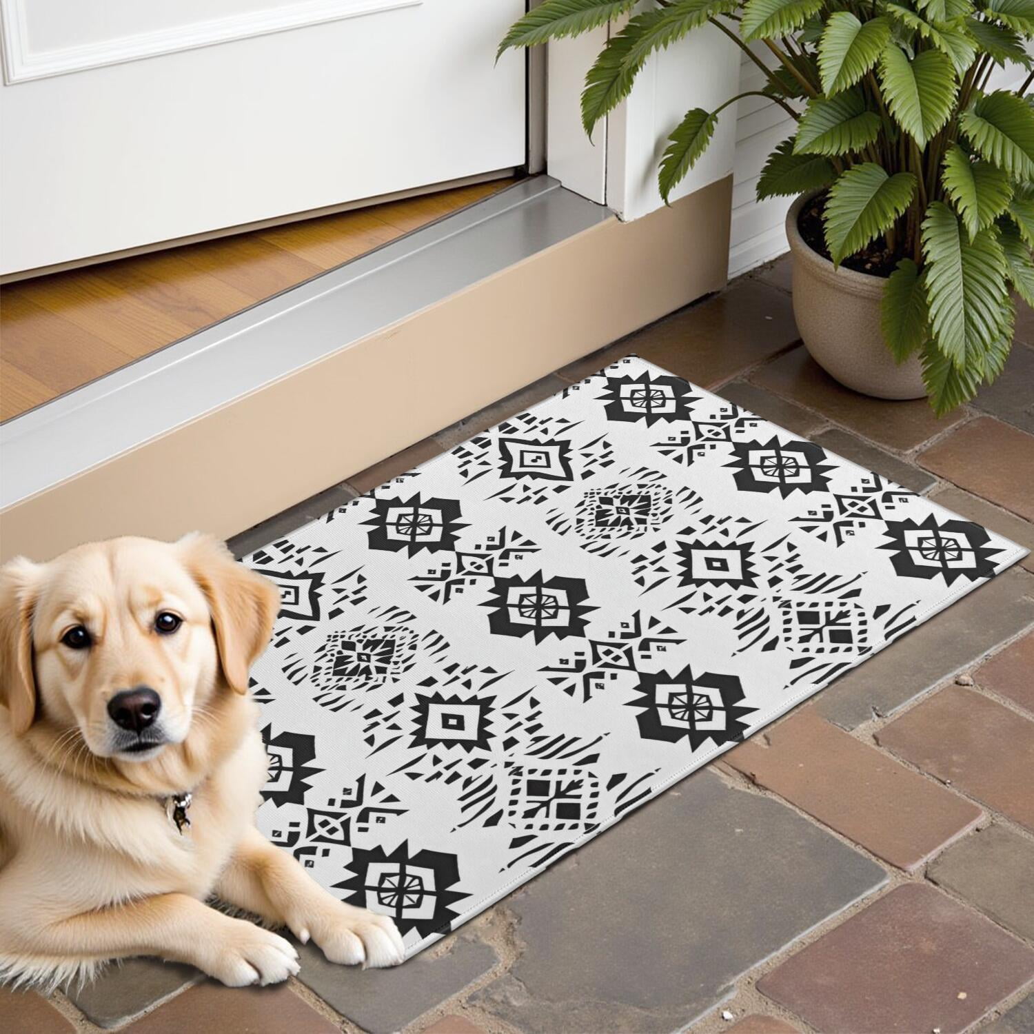 Black Geometric Triangle Diamond Pattern Door Rugs,Washable Non Slip ...