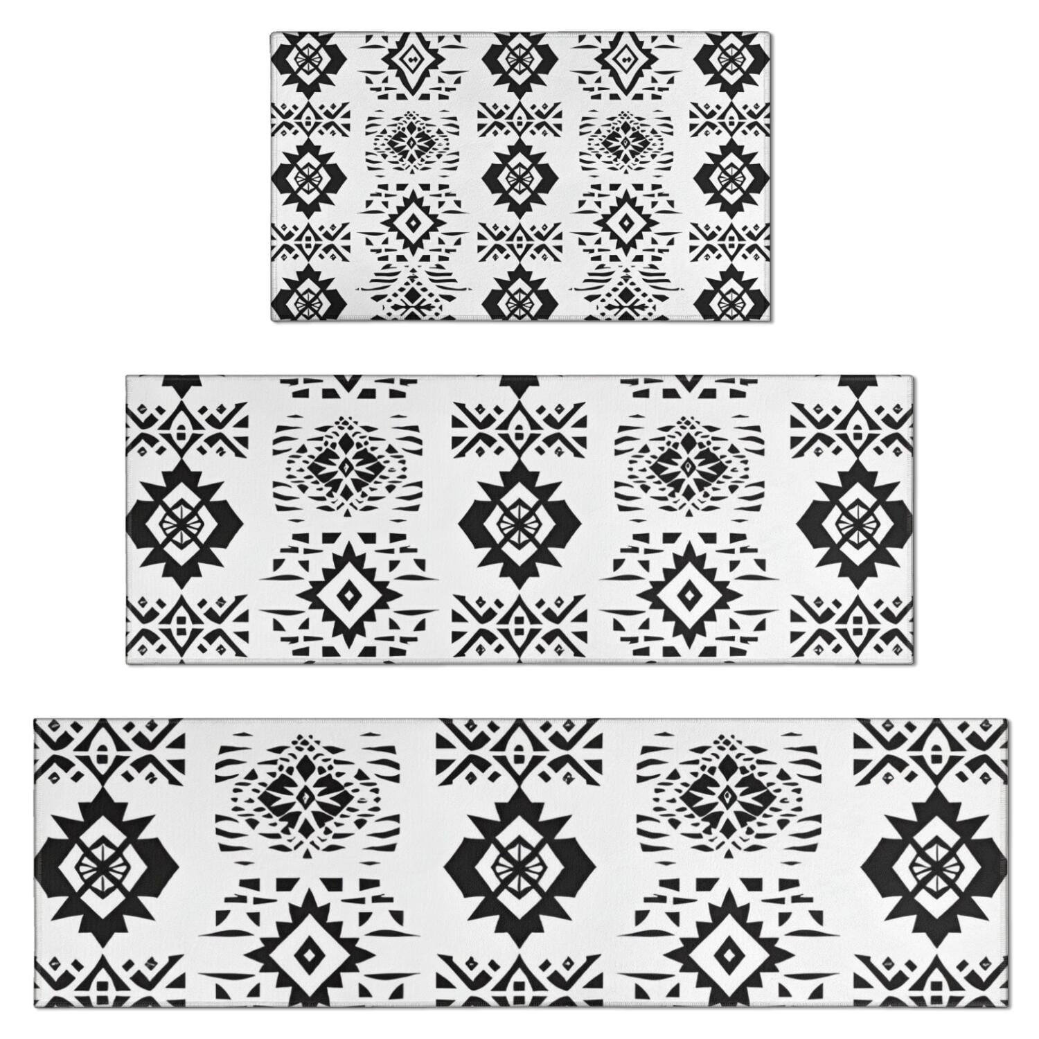 Black Geometric Triangle Diamond Pattern Kitchen Rugs Sets Of 3,Kitchen ...