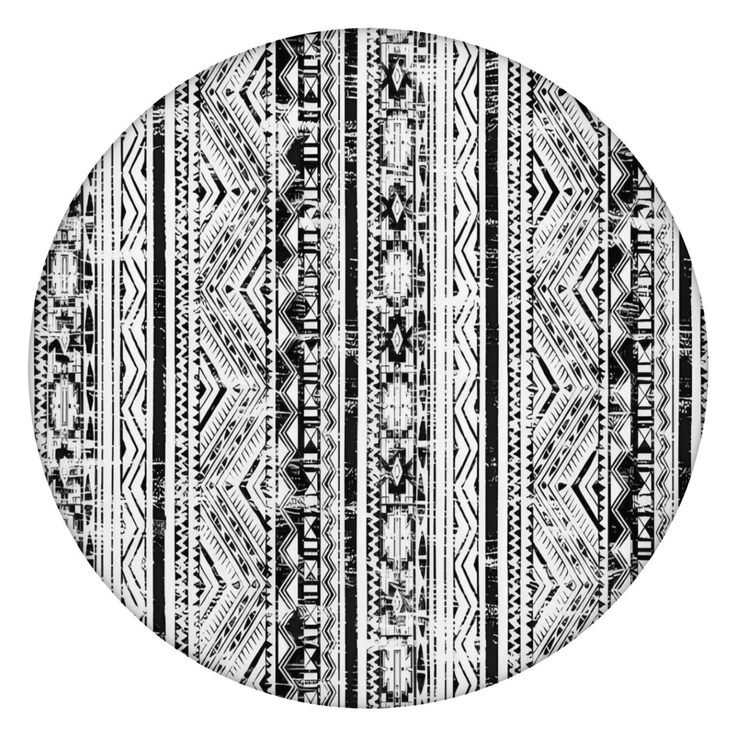 Black Geometric Triangle Diamond Pattern Round Fitted Tablecloth with ...