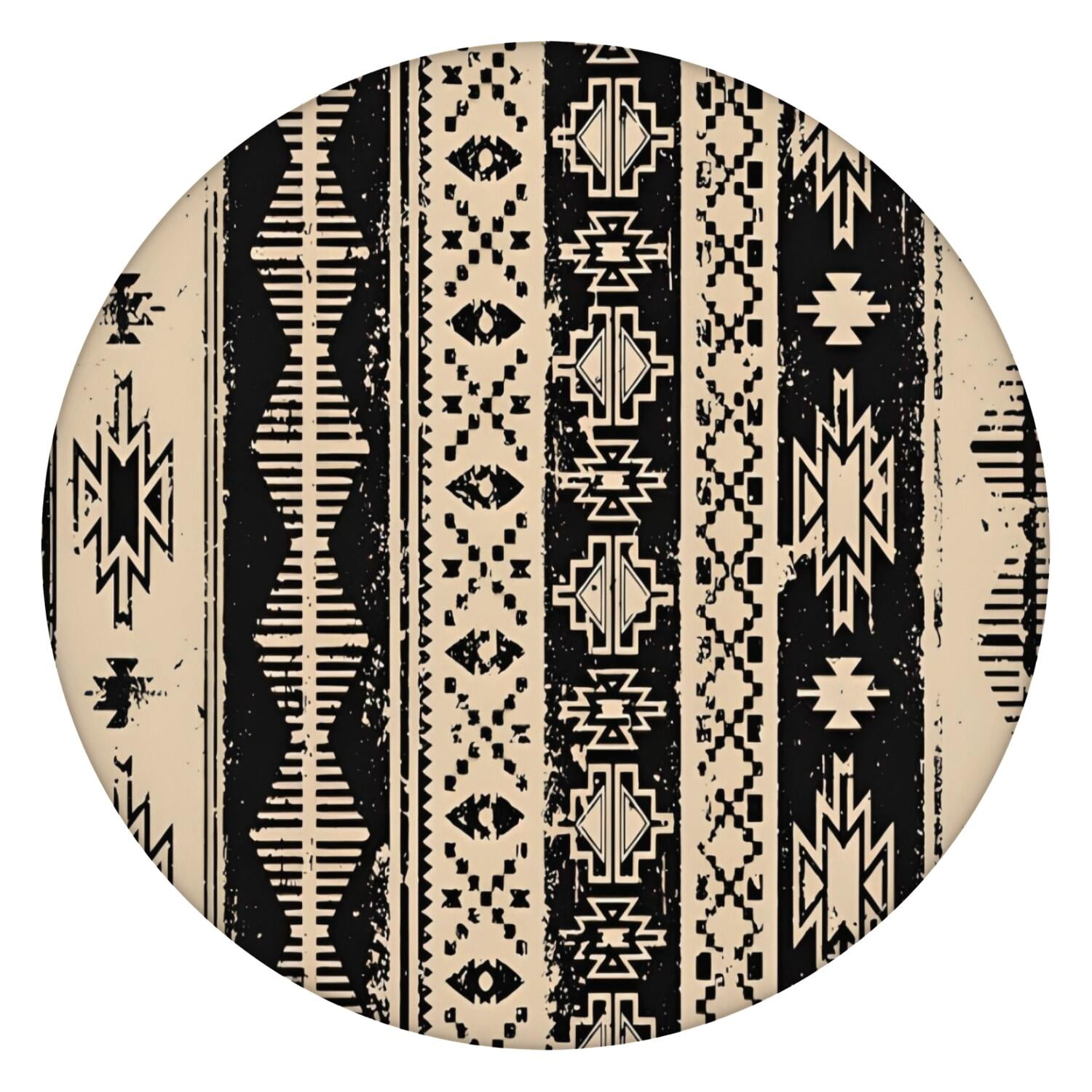 Black Geometric Triangle Diamond Pattern Round Fitted Tablecloth with ...