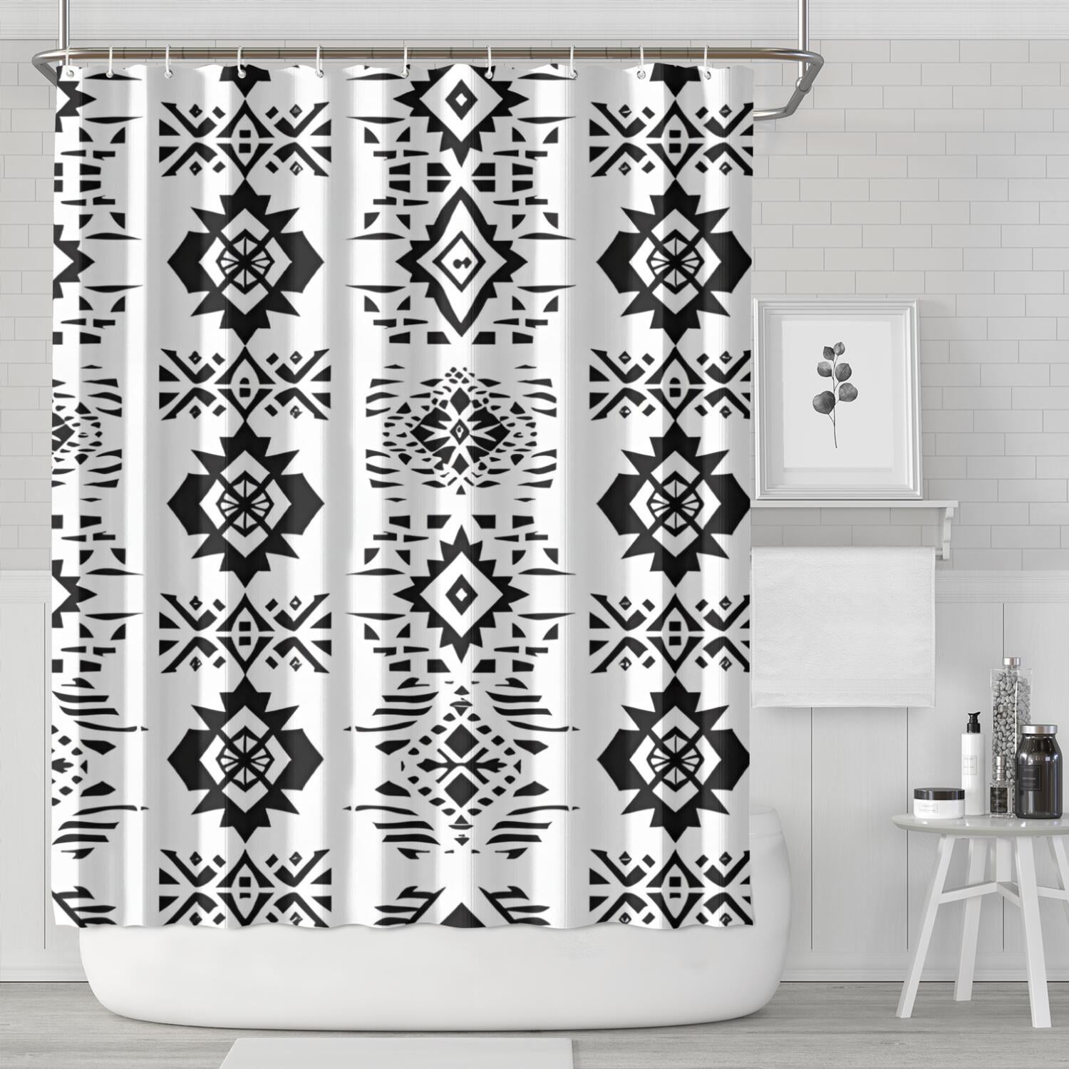 Black Geometric Triangle Diamond Pattern Shower Curtain 84"x72 ...