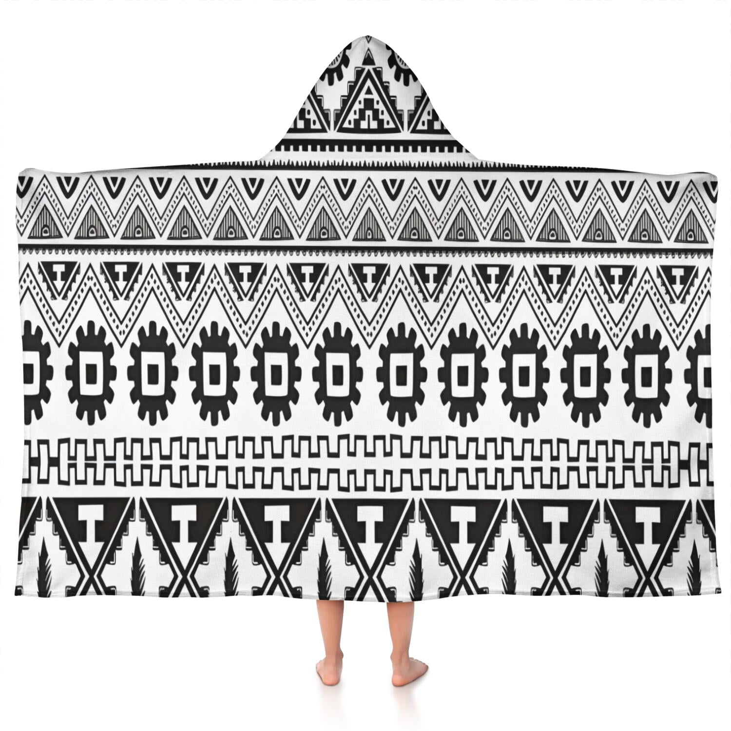 Black Geometric Triangle Gear Pattern Hooded Bath Towel，50"x30" for ...