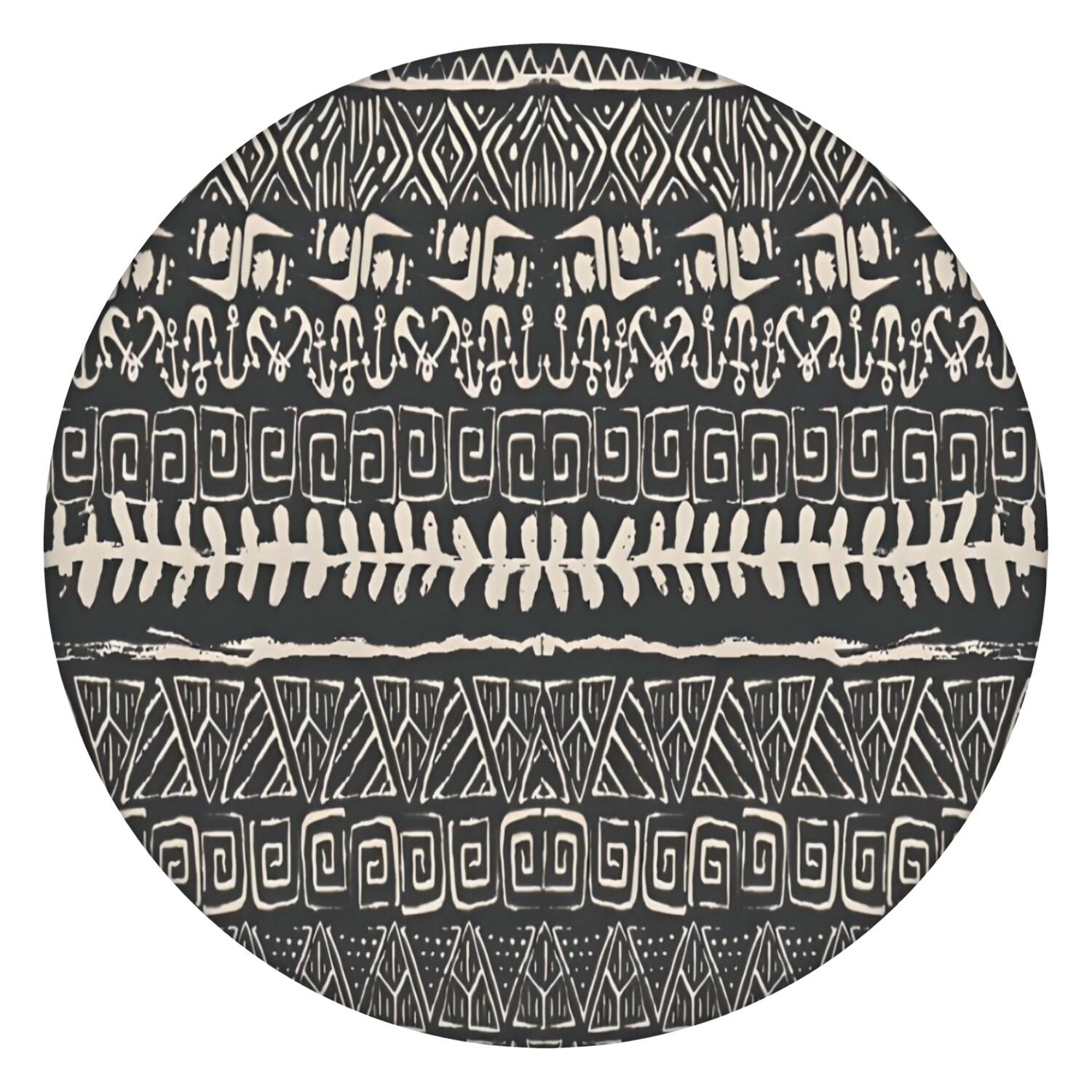 Black Geometric Triangle Wave Pattern Round Fitted Tablecloth with ...