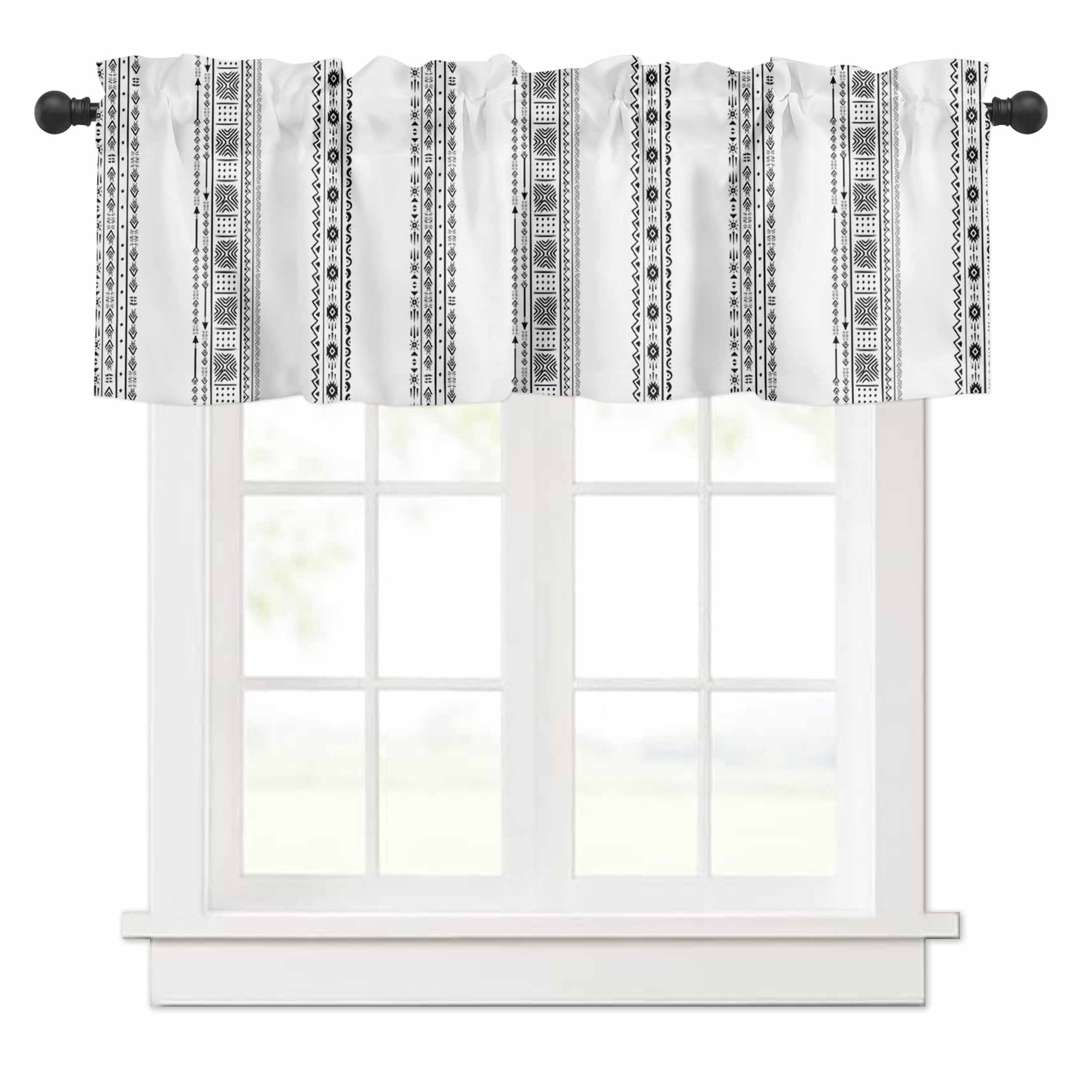 Black Geometric Valances for Windows Boho Lines White Modern Abstract ...