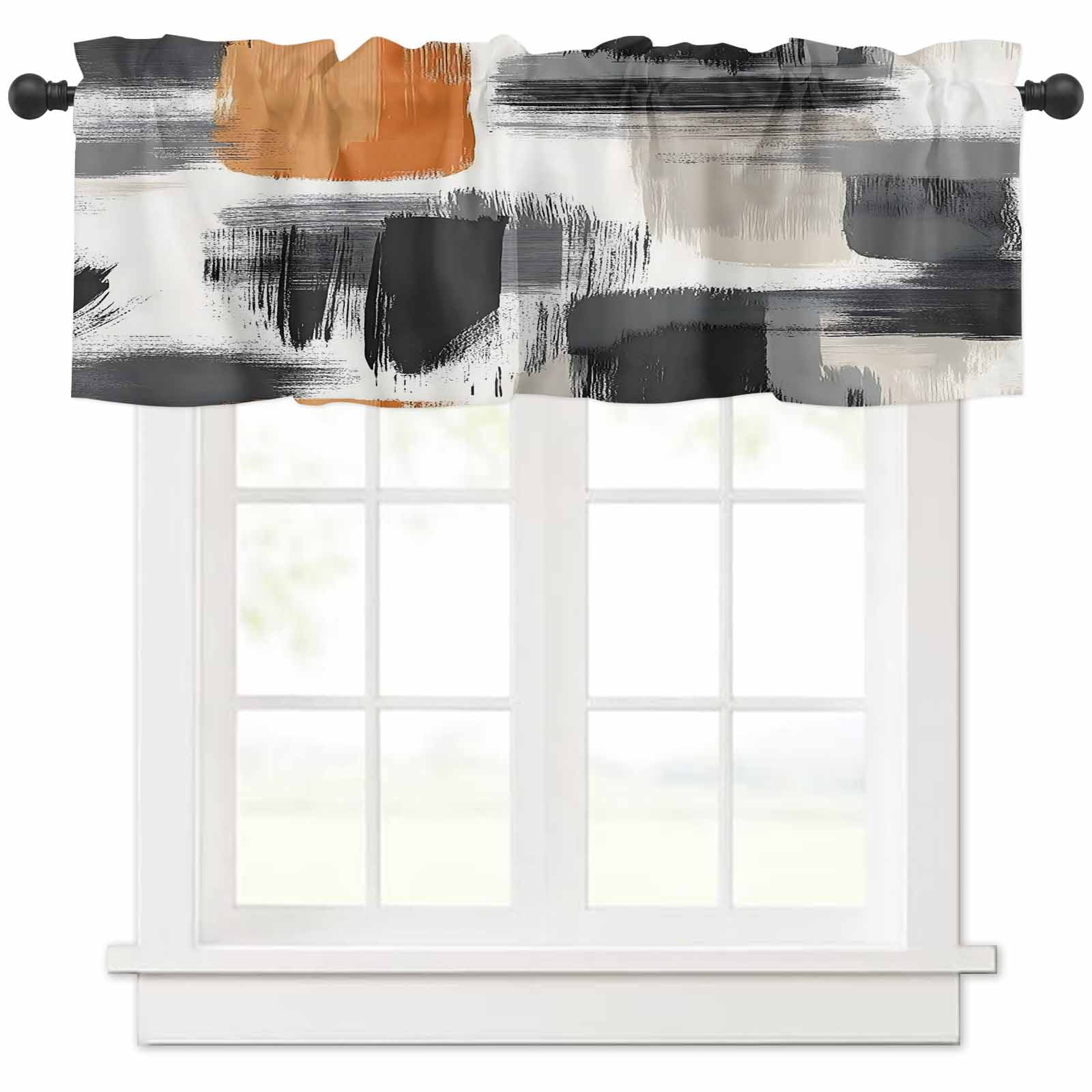 Black Geometric Valances for Windows Farmhouse Kitchen Curtains ...