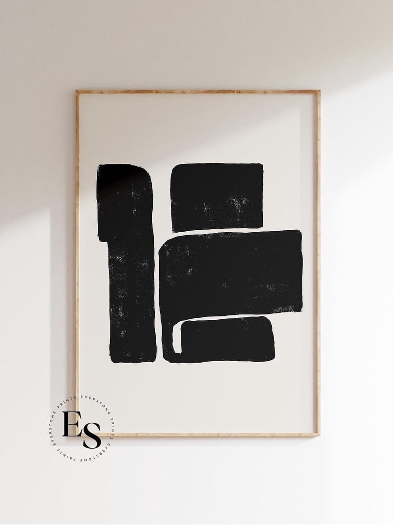 Black Geometric Wall Art Print, Minimalist Line Art And Neutral Modern ...