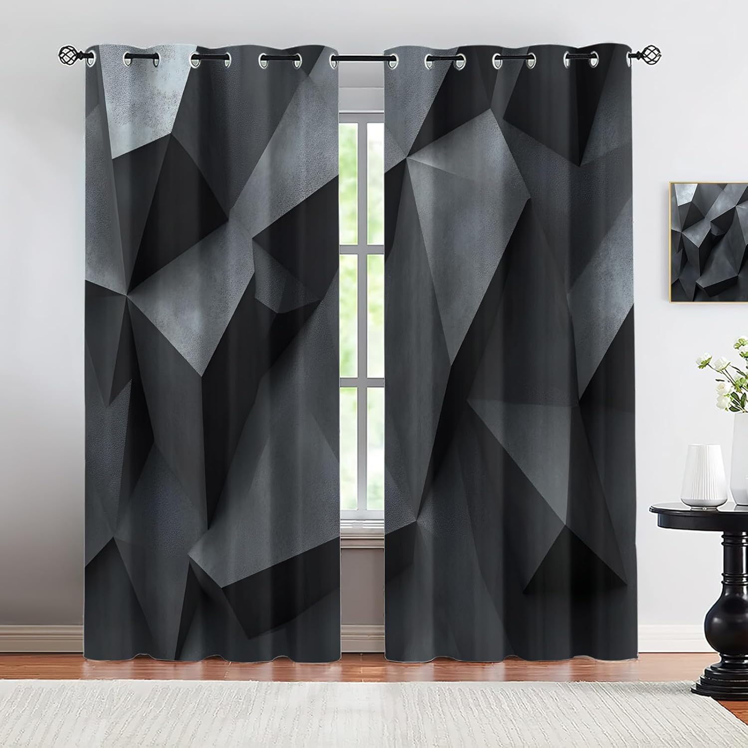 Black Geometry Blackout Curtains for Girls Boys Home Decor, Modern ...