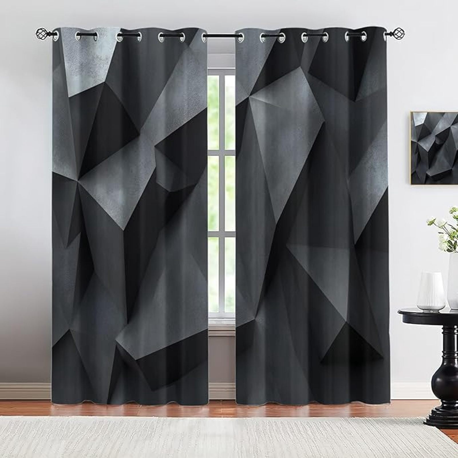 Black Geometry Blackout Curtains For Girls Boys Home Decor, Modern ...