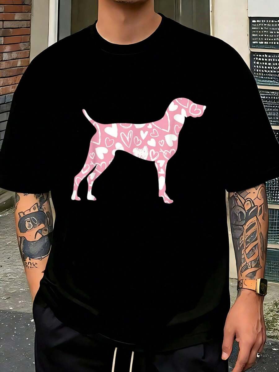 Black German Shorthair Pointer Heart Pattern Graphic Tee For Men ...