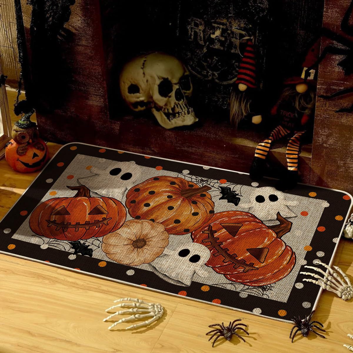 Black Ghost Spooky Jack-O'-Lantern Pumpkin Halloween Kitchen Mats, Low ...
