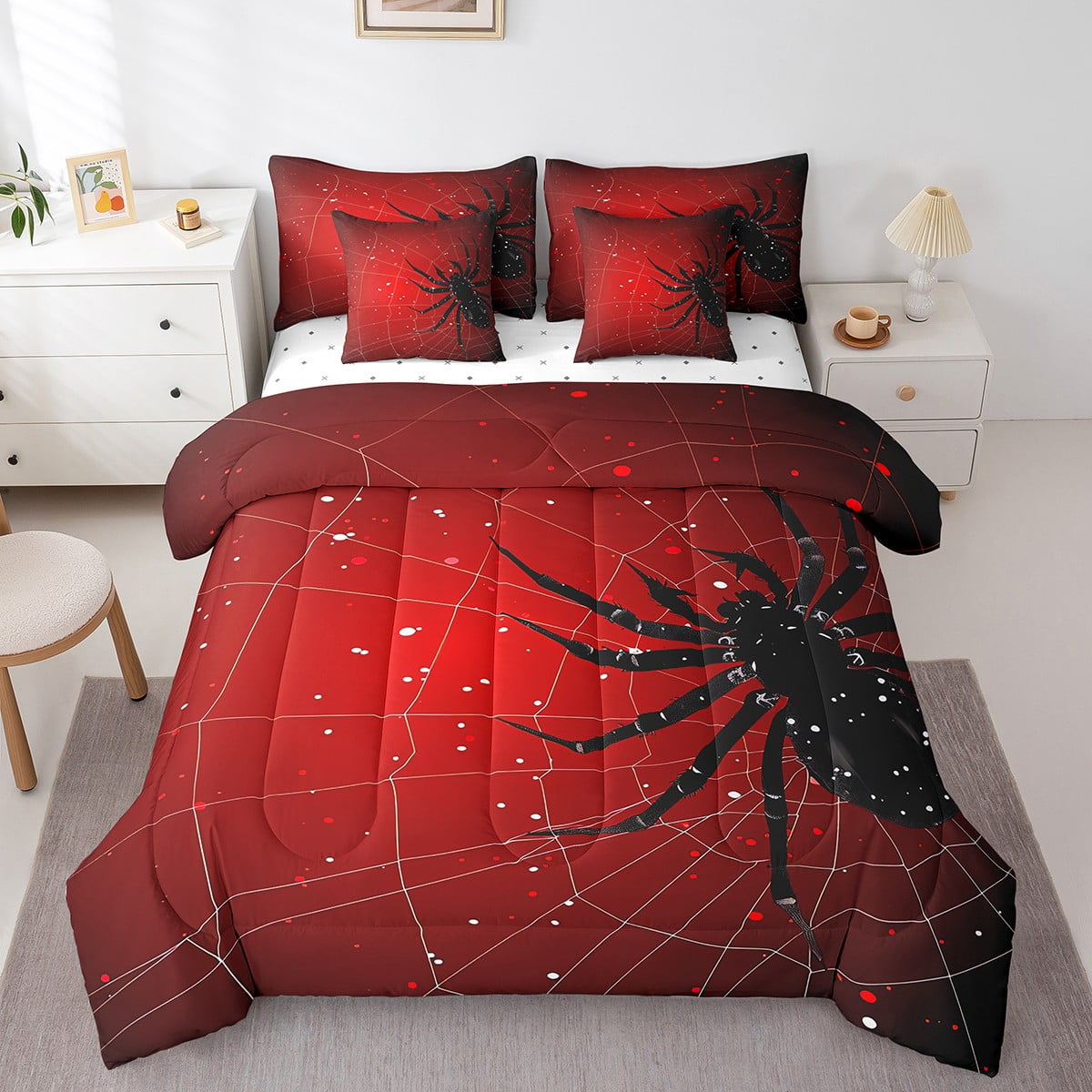 Black Giant Spider Bed in a Bag Twin 7 Pieces,Spider Web Halloween ...
