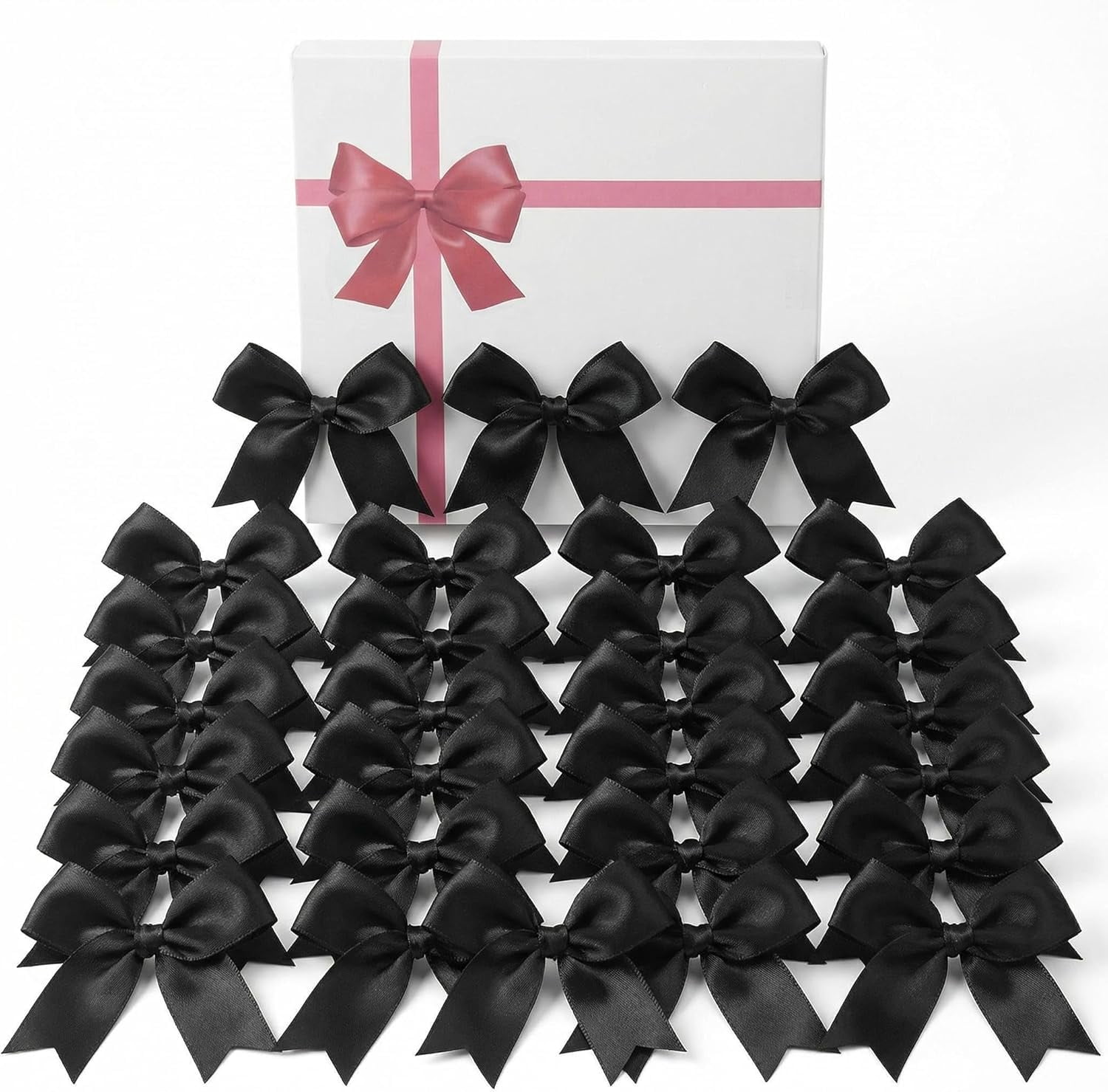 Black Gift Wrap Bows – 100 Pcs 3.3 Inch Elegant Satin Ribbon Bows for ...