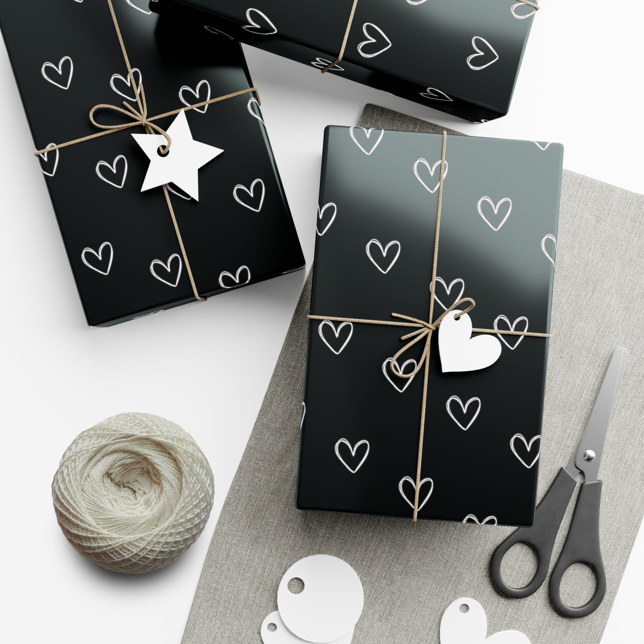 Black Gift Wrapping Paper with White Hearts - Walmart.com