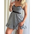 Black Gingham Slip Dress With Lace Trim, Spaghetti Straps, Ruffled Hem ...