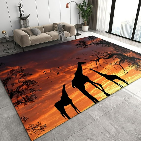 Black Giraffe Animal Area Rugs, Landscape of Wild Geese On Branches ...