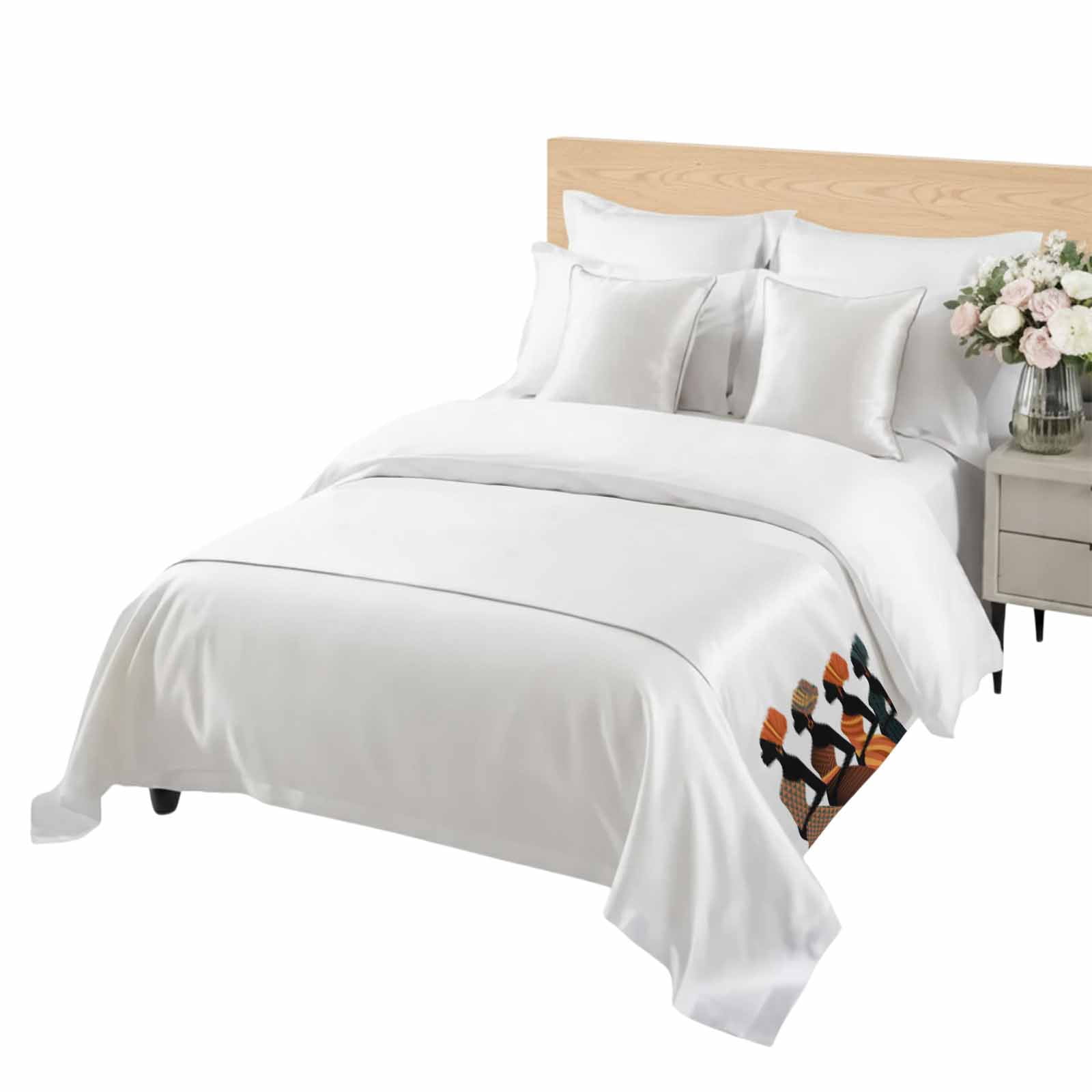 Black Girl African Bed Runner King Size Elegant Women Abstract Orange ...