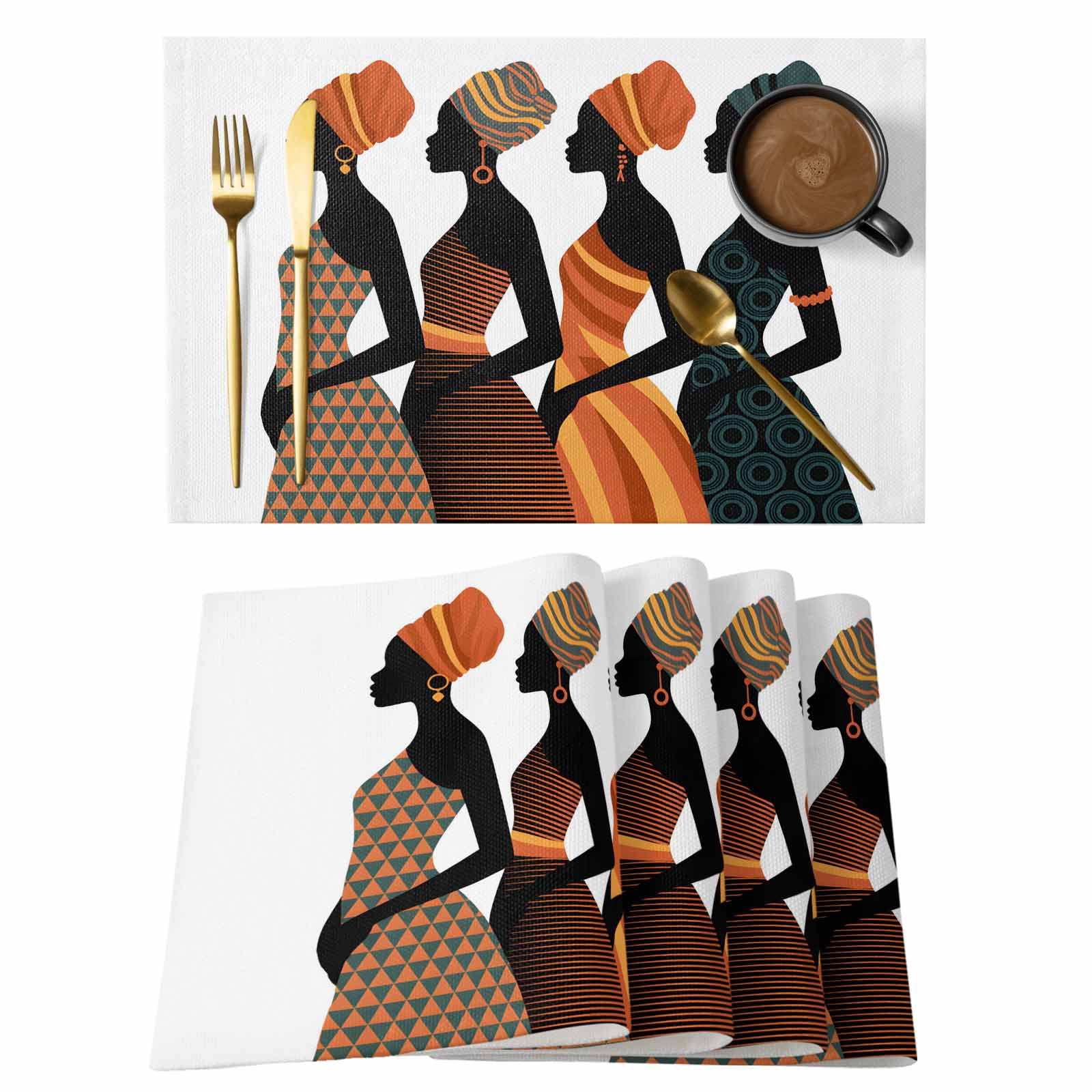 Black Girl African Cotton Linen Placemats Set of 8, Elegant Women ...