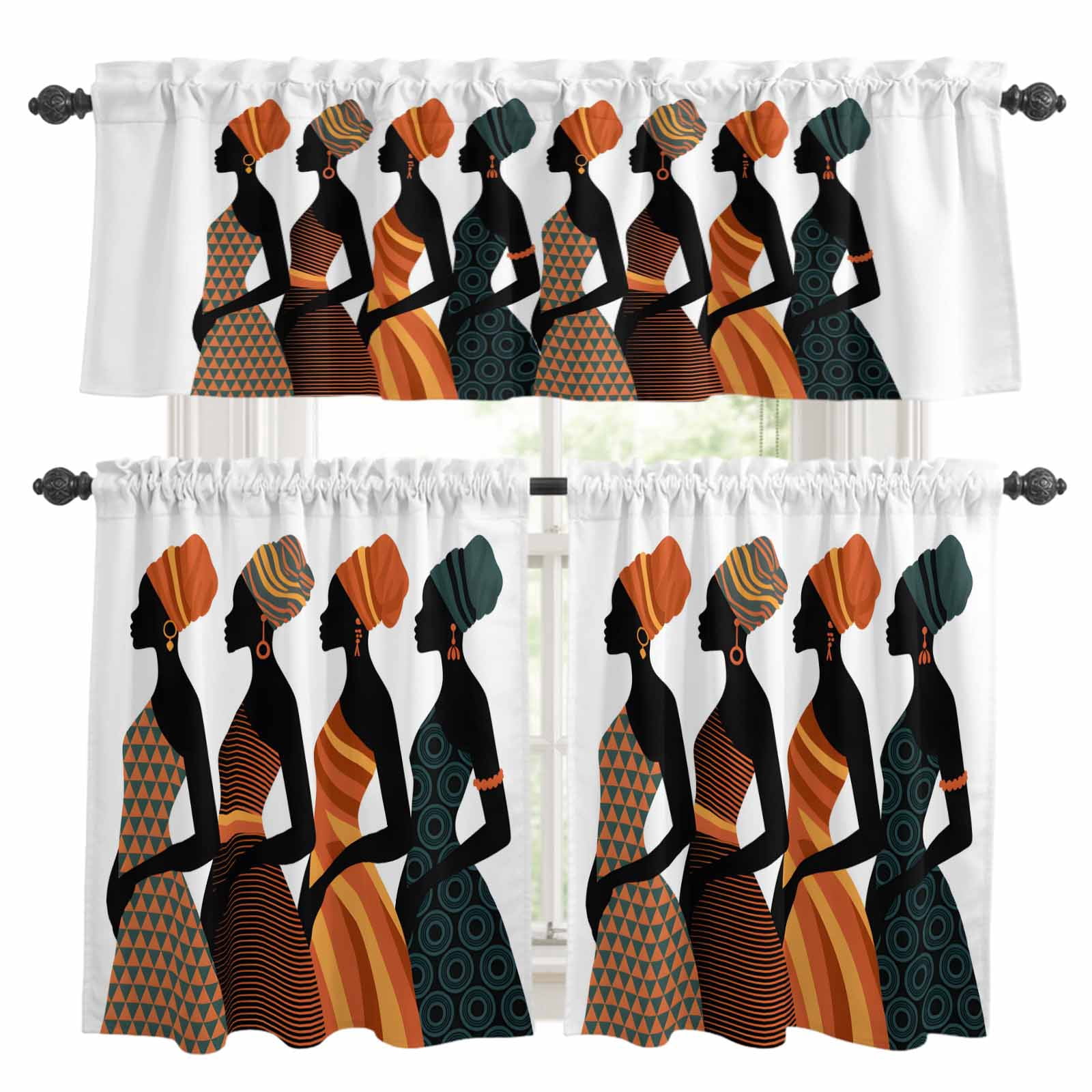 Black Girl African Kitchen Curtains Valances and Tiers Set of 3 Elegant ...