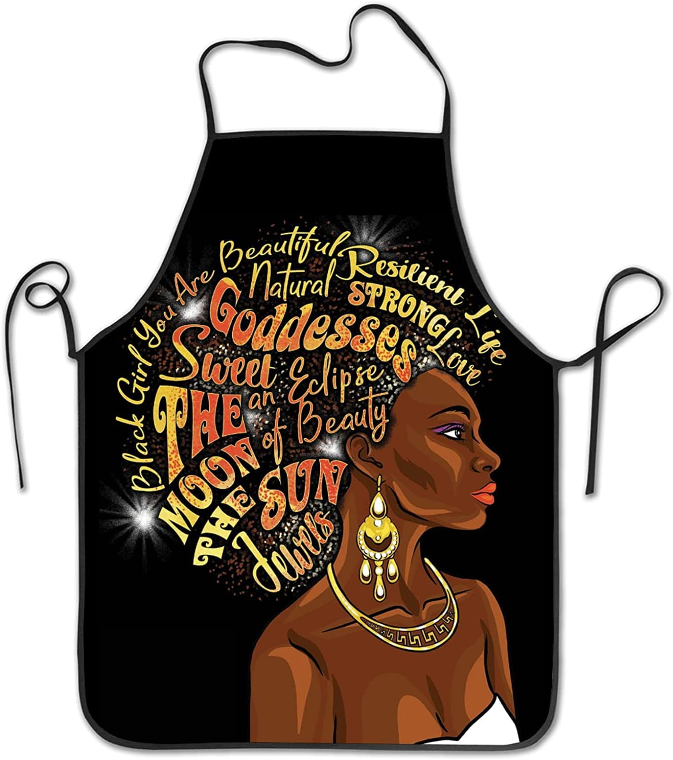 Black Girl Afro Digital Bling Gold Goddesses Queen Apron Theme Cooking ...