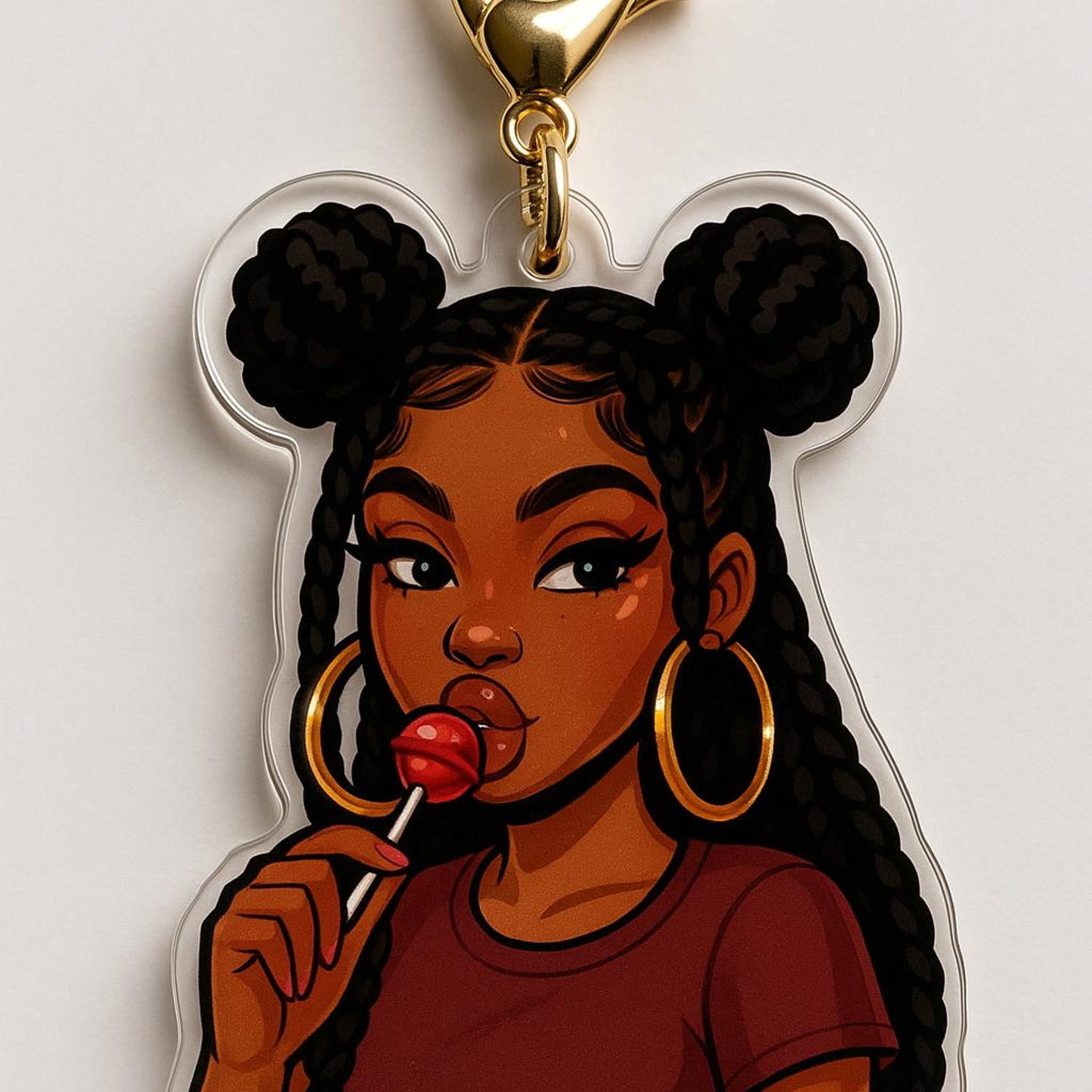 Black Girl Braids Acrylic Keychain, Lollipop Bag Charm, Melanin Purse ...