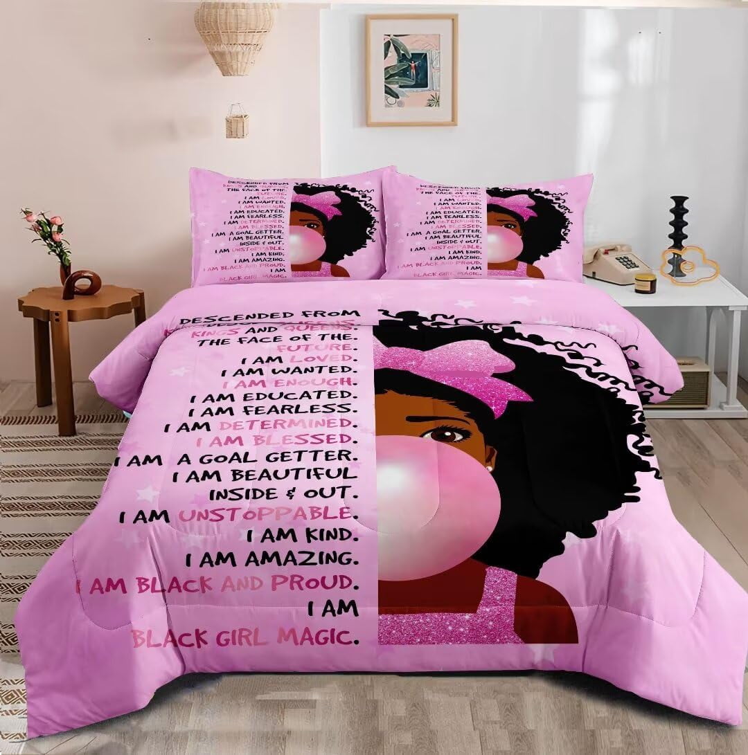 Black Girl Bubble Gum Comforter Queen for Kids Teens,Black Girl Magic ...