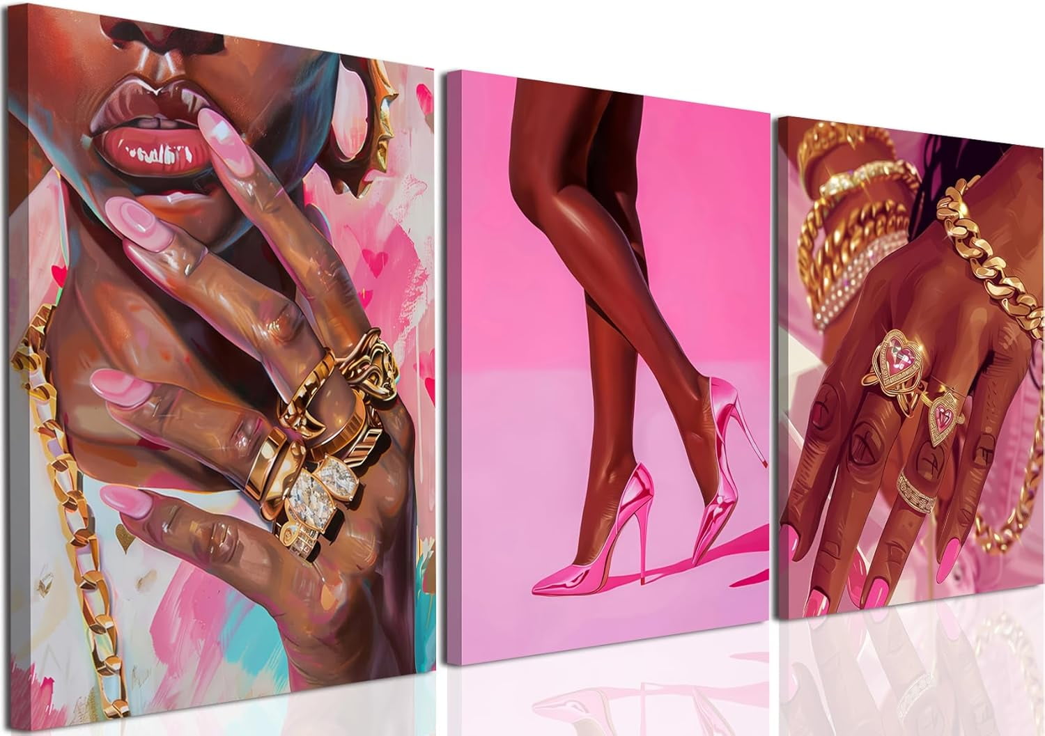 Black Girl Canvas Wall Art Set of 3, Fashion African American Woman Wall Decor Paintings ...