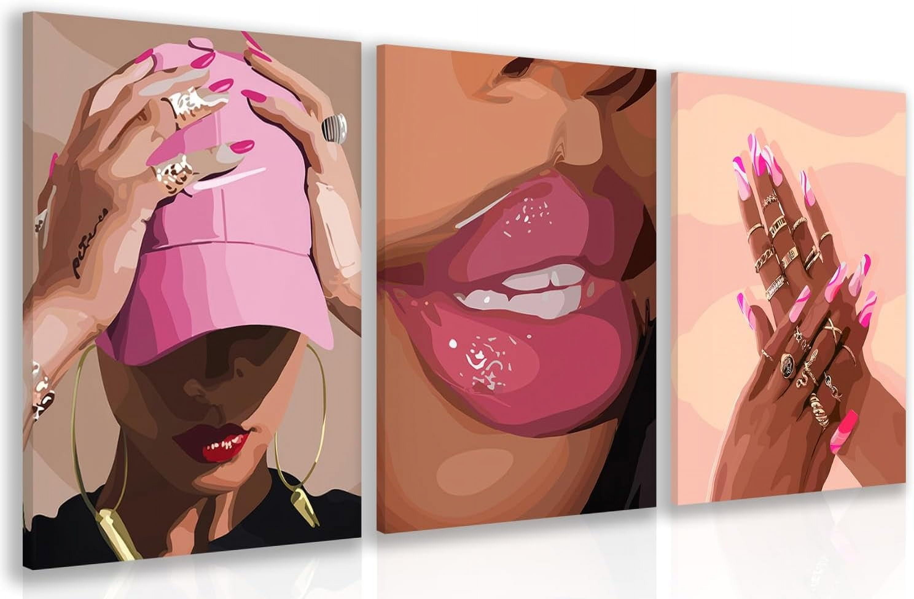 Black Girl Canvas Wall Art Set of 3, No Framed African American Woman Wall Decor, Fashion Black ...