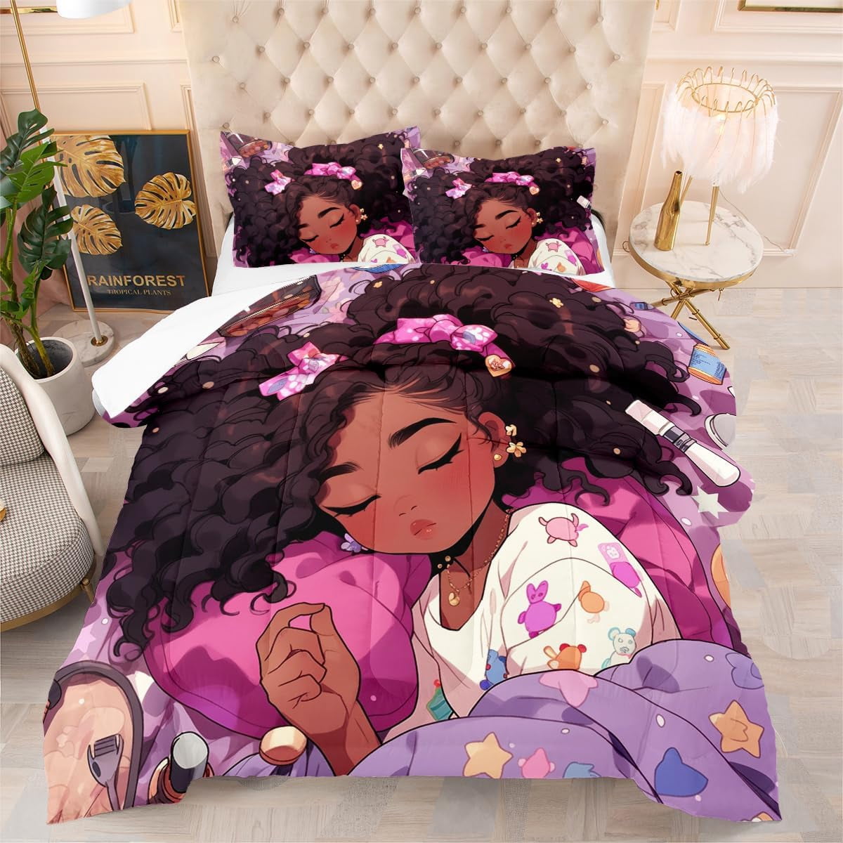 Black Girl Comforter Set Full Size Black Girls Magic Bedding Set Pink ...