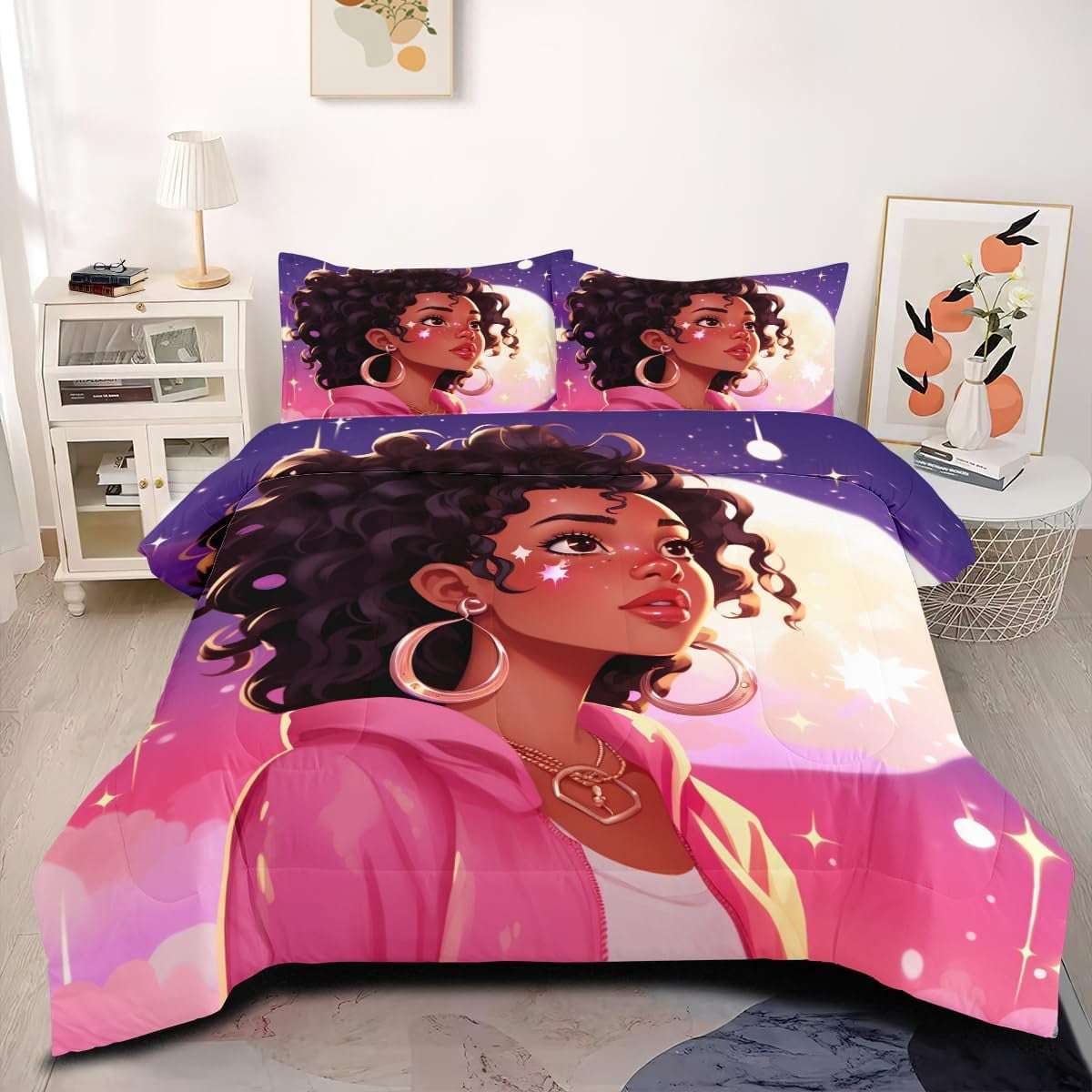 Black Girl Comforter Set Full Size Black Girls Magic Bedding Set Pink ...