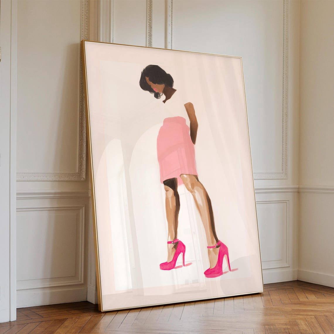 Black Girl In Pink Heels Modern Contemporary Trendy Living Room Art ...