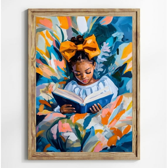 Black Girl Reading Poster, Vibrant Child Art Print For Kids Room Decor ...