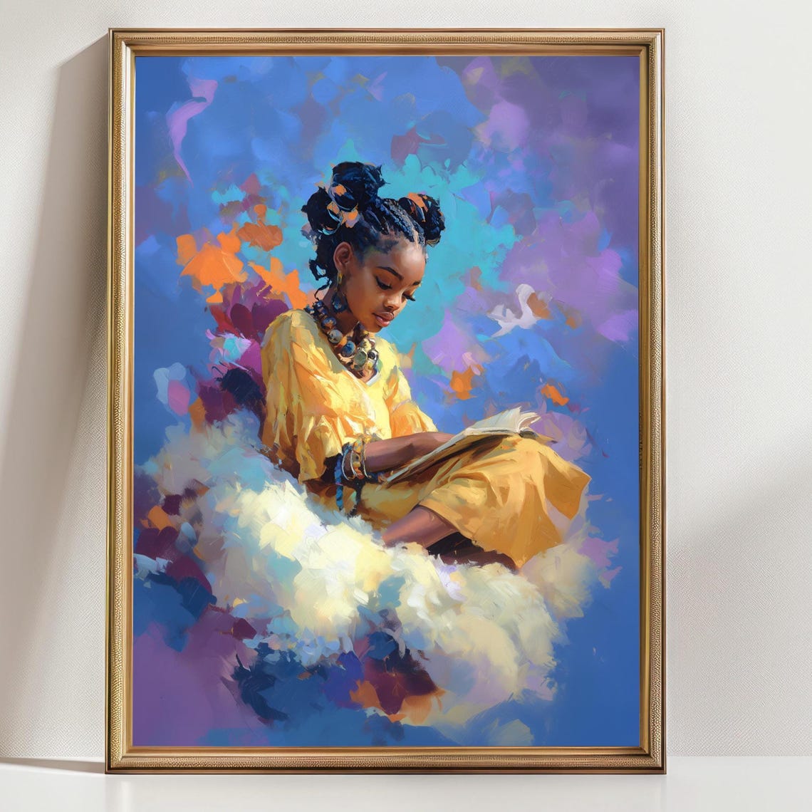 Black Girl Reading Wall Art, Afrocentric Portrait Painting ...