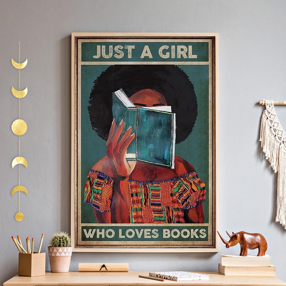 Black Girl Reading Wall Art, Just A Girl Who Loves Books Afrocentric ...