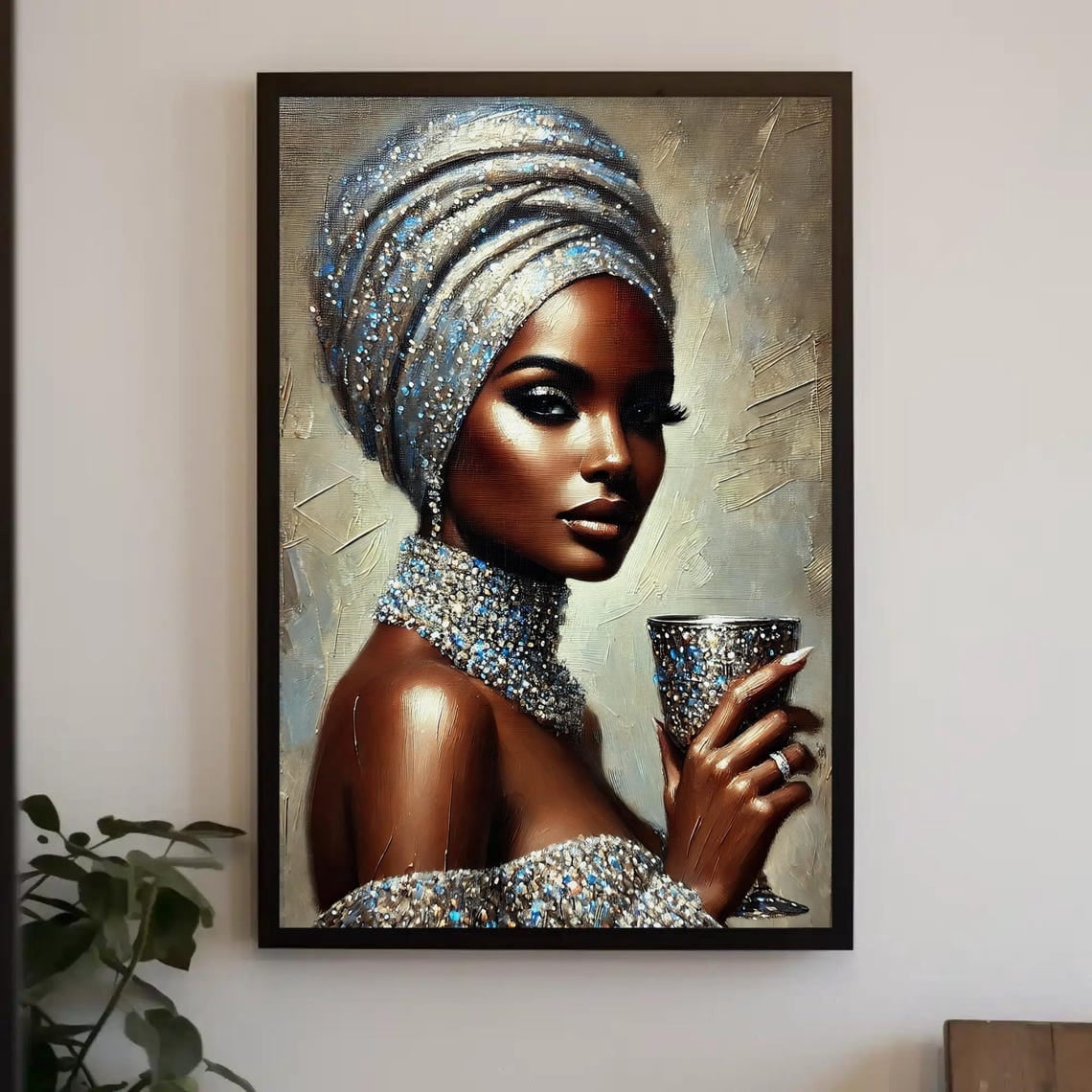 Black Girl Silver Glitter Art Print Sparkly African Woman Art Glamorous ...