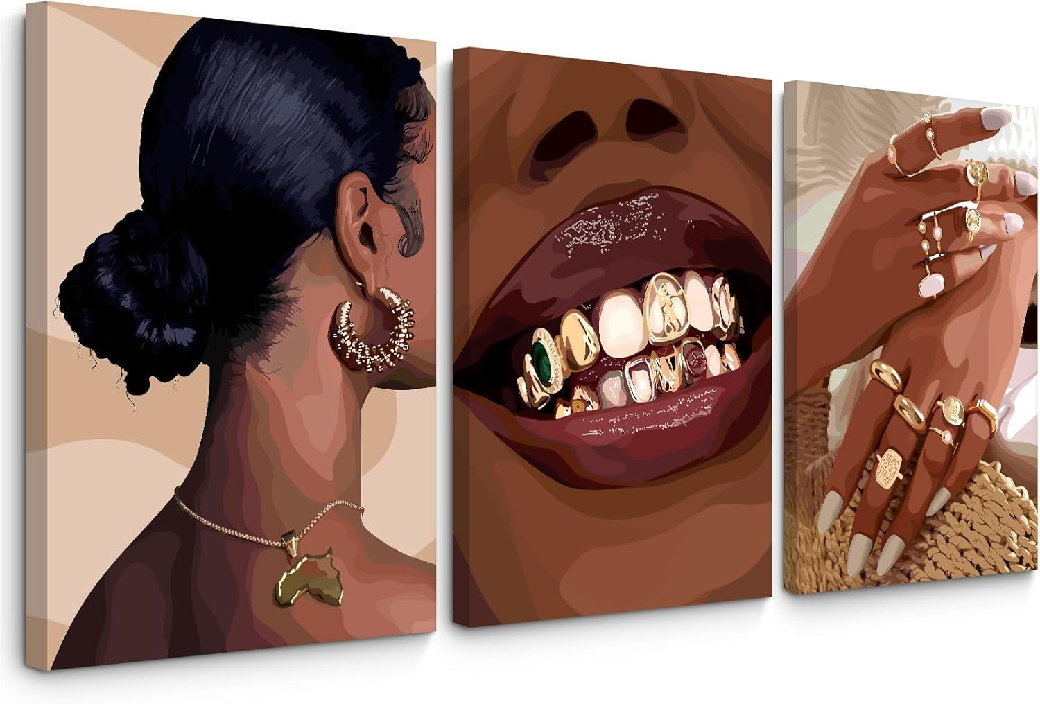 Black Girl Wall Art African Woman Canvas Wall Decor American Black Women Wall Art Black Female ...